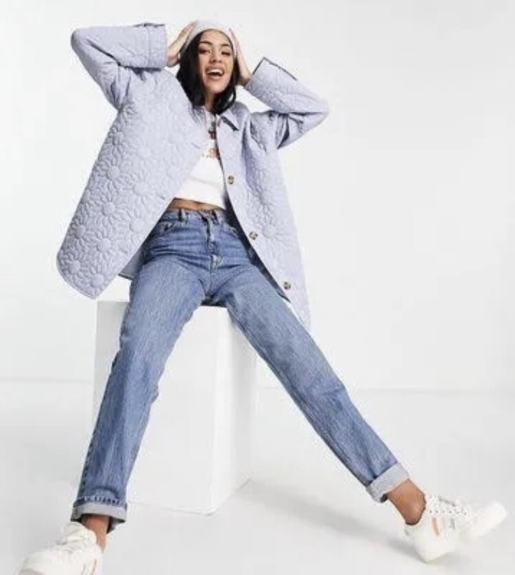 ASOS DESIGN Floral Quilted Jacket Pastel Lilac Oversize SZ 0 -6 ? Runs ...