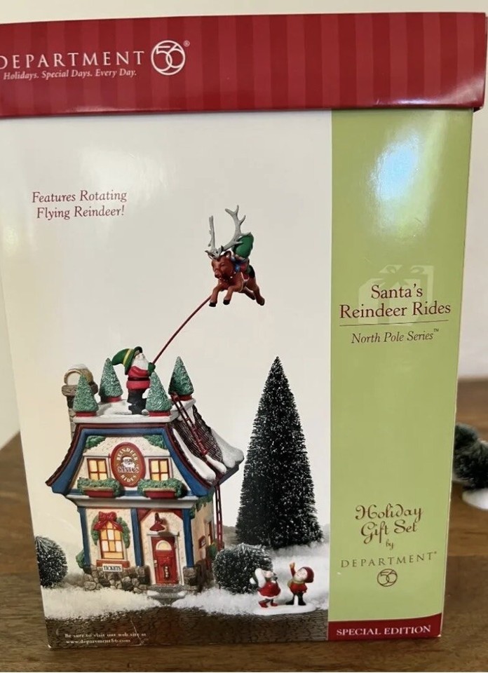 DEPT 56 North Pole Series SANTAS REINDEER RIDES Flying Rotating ...