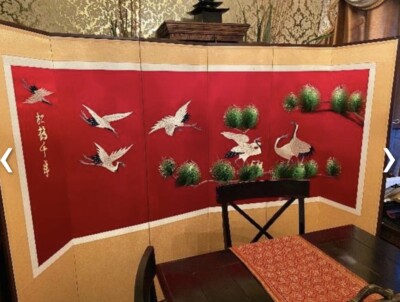 Room Divider Screen Partition Privacy Portable Folding Red Silk/Bamboo ...