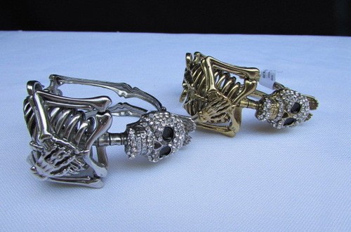 Women Bracelet Fashion Gold Bling Skeleton Jewelry Halloween Cuff Skull ...