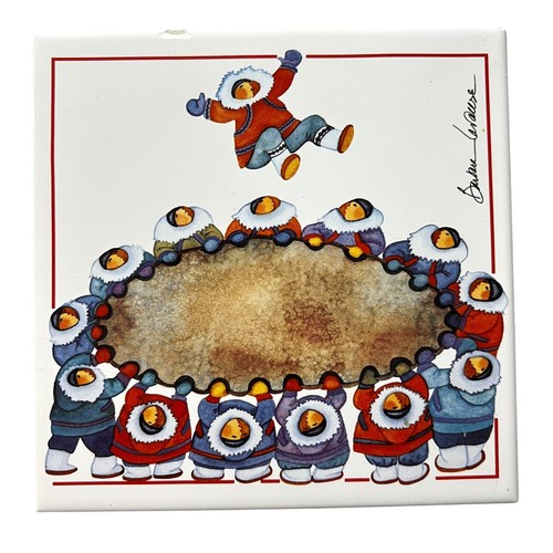 Vintage Ceramic Tile Inuit Art Barbara Lavallee Trampoline Alaska ...