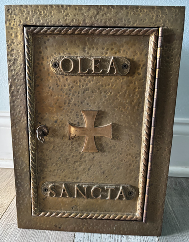 VINTAGE CATHOLIC CHURCH ALTAR BRASS OLEA SANCTA HOLY OILS BOX | eBay