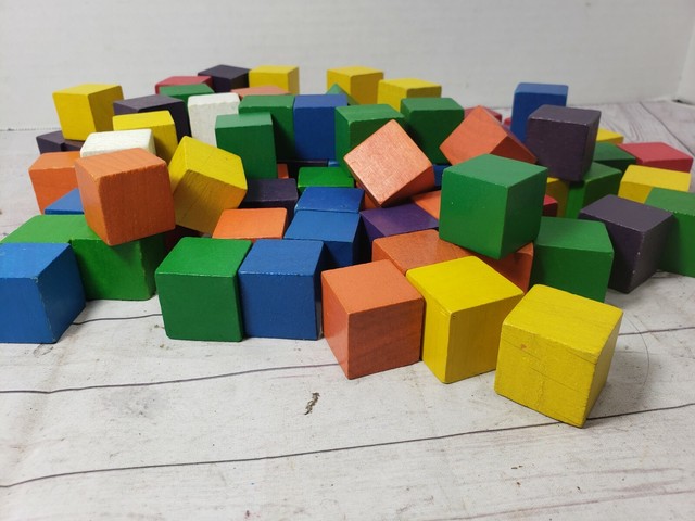 1 INCH kids COLORED WOOD CUBES lot of 94 wood cube red green orange ...