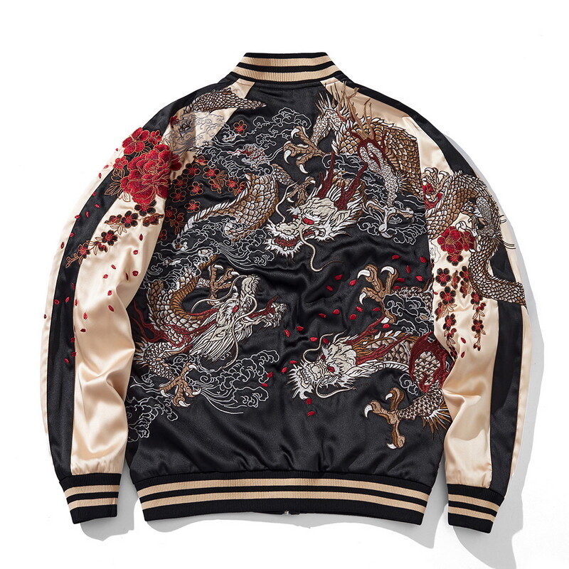 Mens Souvenir Jacket Sukajan REVERSIBLE Japanese Pattern Embroidery ...