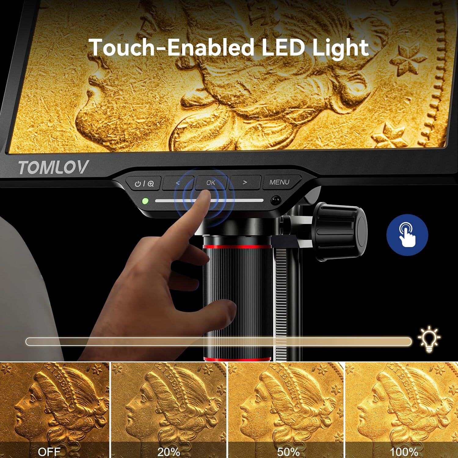 TOMLOV DM202 Max Digital Microscope 1500x Coin Microscope with Lights ...