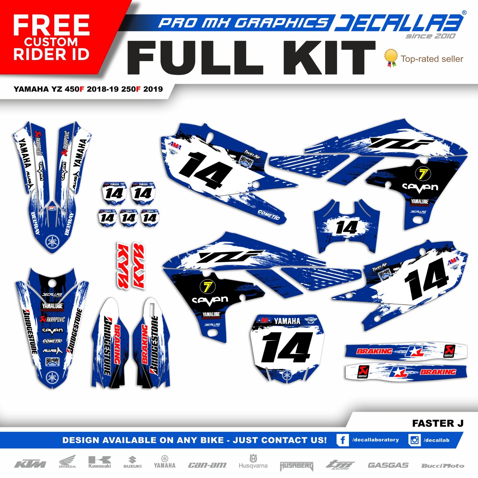YAMAHA YZ 450 F 2018 2019 YZ 250 F 2019 MX Graphics Decals Stickers ...