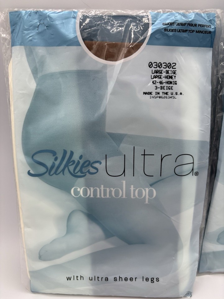 2 Silkies Ultra Control Top Large Beige Sheer Legs Pantyhose 030302 | eBay