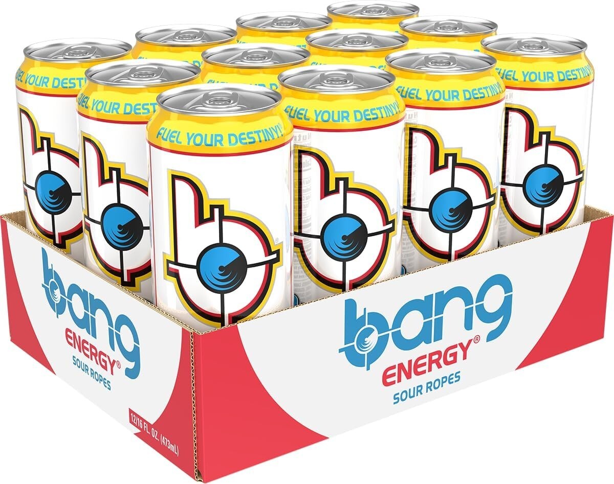 Bang Energy Sour Ropes, Sugar-Free Energy Drink, 16-Ounce (Pack of 12 ...