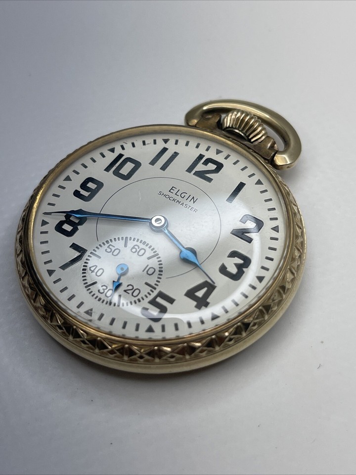 Elgin Shockmaster 3160 10k Rolled Gold Pocket watch Runs Timepiece 17 ...