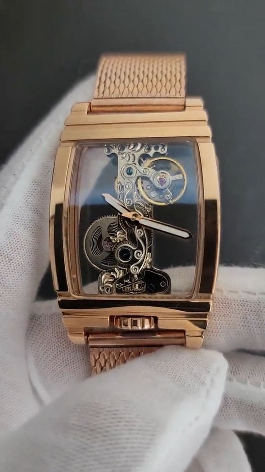 Mens Rose Gold Bridge Manual Mechanical Watch - Orange Leather ...