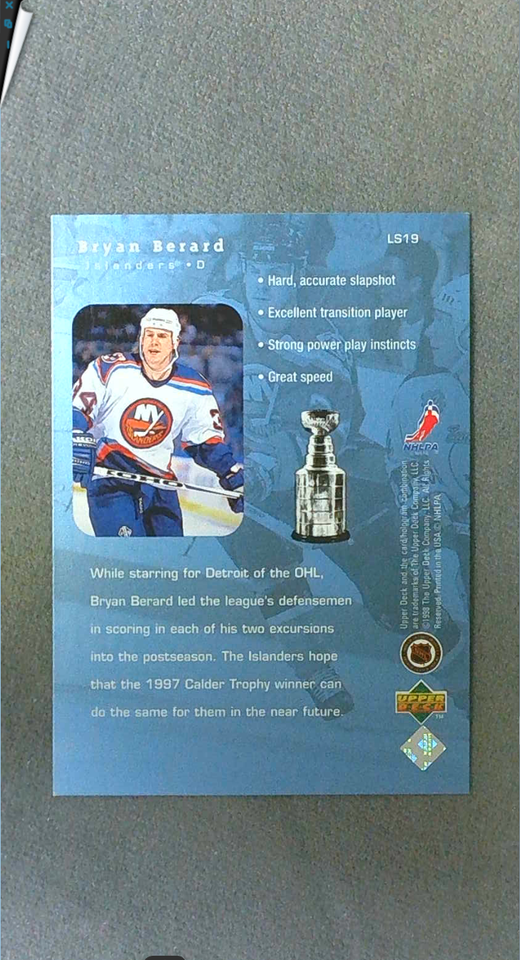 1998-99 Upper Deck Lord Stanley's Heroes #19 Bryan Berard Islanders | eBay