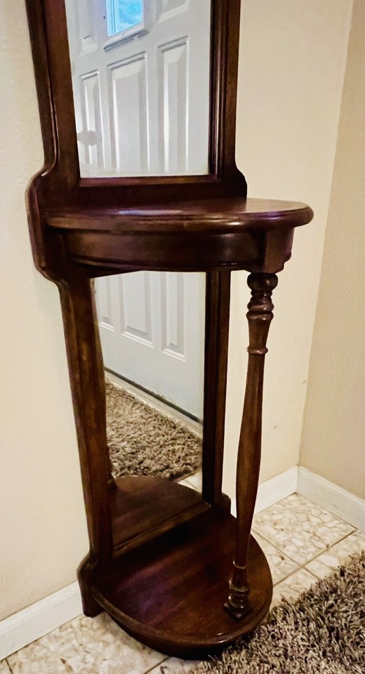 VTG Solid Oak Pulaski Hall Tree W/Mirror +4 coat hooks/Entry-Table 79 ...