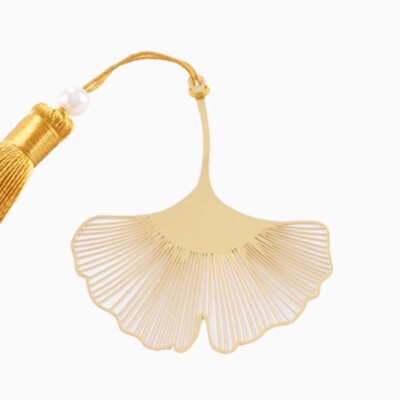 ZARD Ginkgo Leaf Bookmark in 24K Gold Dipped with Tassel and Pearl ...