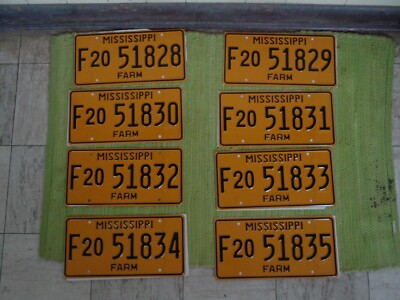 2008-13 Mississippi FARM License Plate CONSECUTIVE # Lot of 8 Tag ...