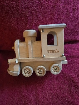 Tonka Toy Wooden Steam Engine Locomotive Train Moving Wheels Light Pine ...