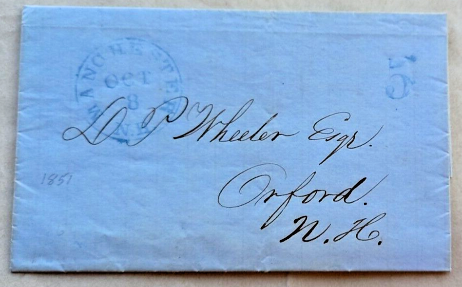 UNITED STATES 1857 ENTIRE COVER WITH MANCHESTER N. H. POSTMARK & 5 ...
