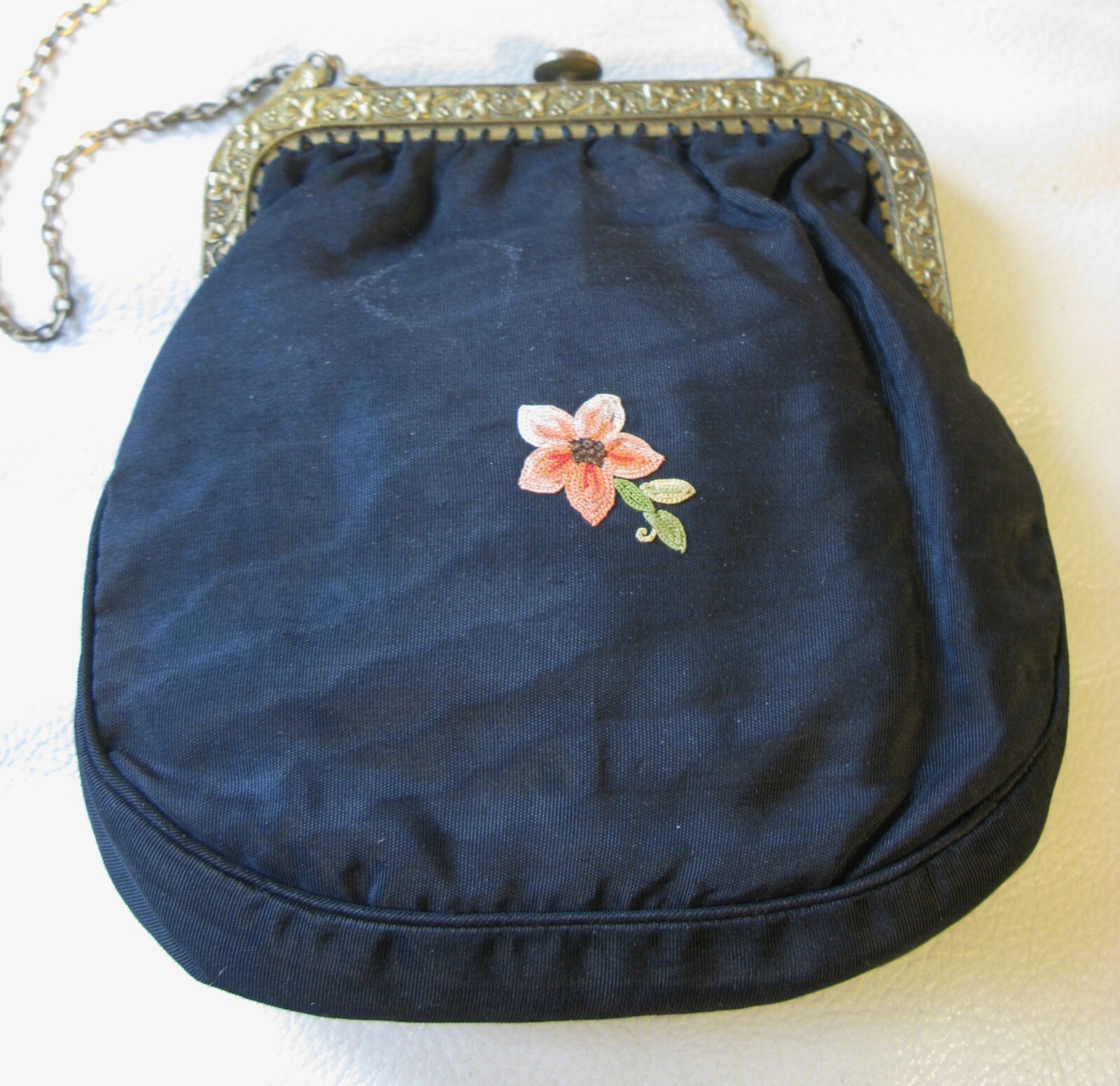 Antique Silk Le Point De Beauvais Floral French Knot Embroidery Purse ...