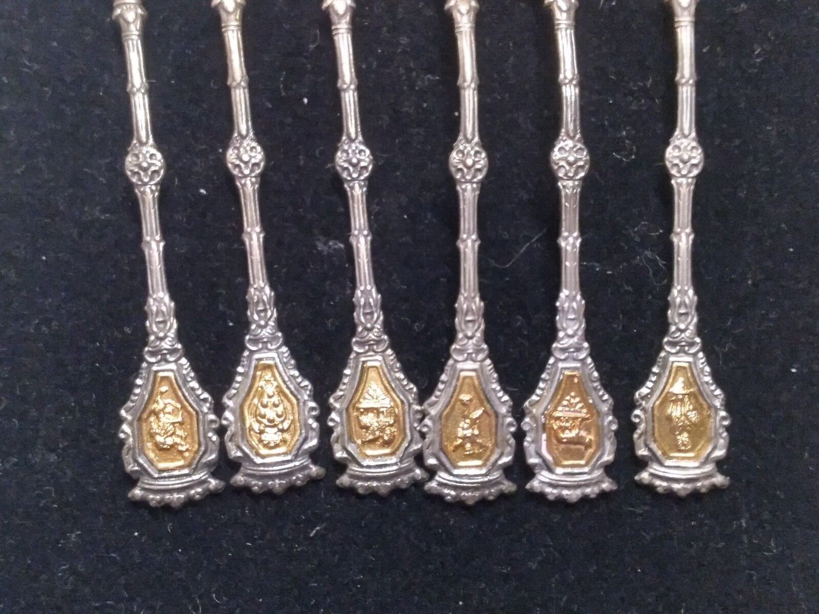 6 Florentine Silver Demitasse Spoons with Gold Design. Made in Italy ...