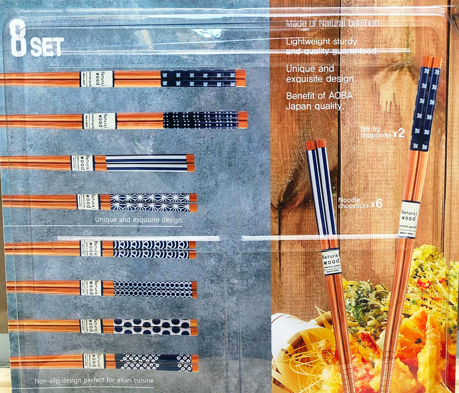 AOBA 8x Natural Wooden Chopsticks Include Stir fry Chopsticks Made in ...