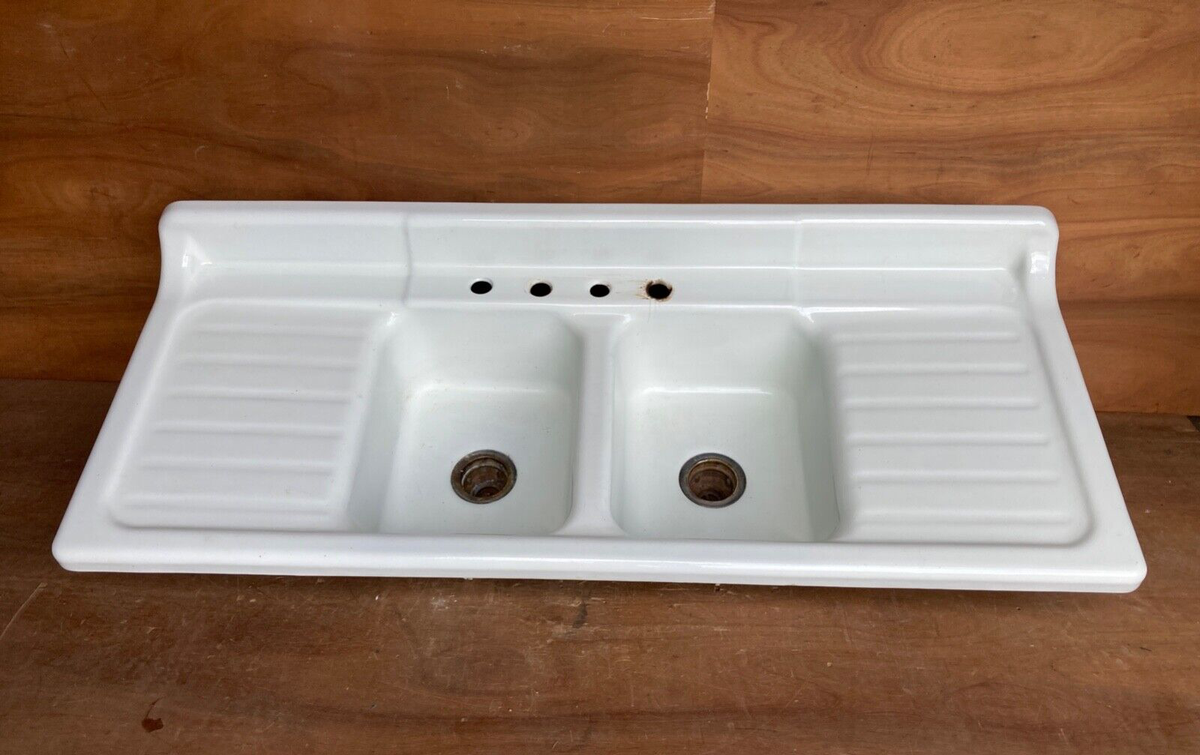 Antique Porcelain Kitchen Sink With Drain Board UPDATE Both Sinks