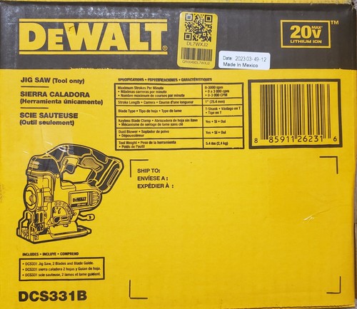 DEWALT DCS331B 20V MAX XR Jig Saw Cordless (Tool Only) New! | eBay