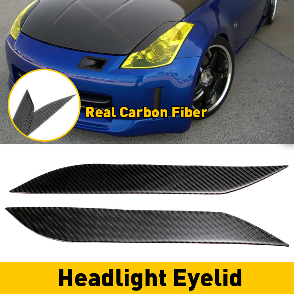 Fits 03-08 350Z Headlight Eyelids Eyebrow Cover Trim Real Carbon Fiber ...