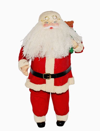 VTG 18" Santa Paper Mache Doll Christmas Figure Yarn Beard Glasses 1980 ...