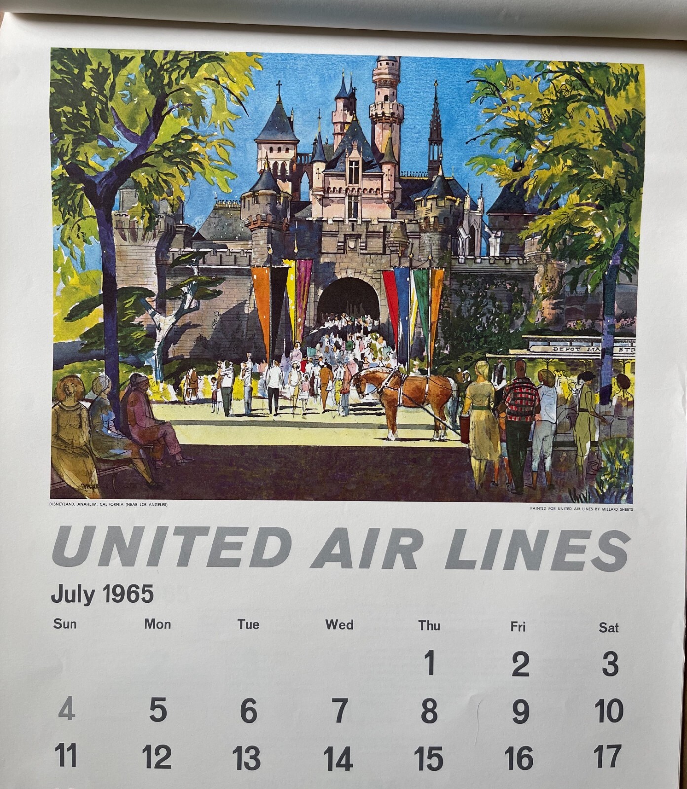 Disneyland Calendar Lithograph 1965 Millard Sheets Fantasyland Castle ...