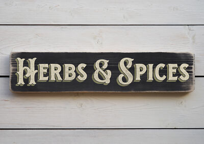 HERBS & SPICES Vintage Style Wooden Sign. Handmade Retro Home Gift ...