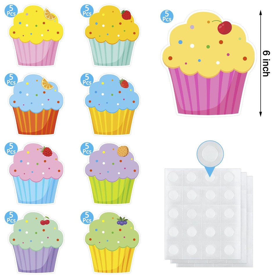 45 Pcs Colorful Cupcakes Cutouts Assorted Color Paper Birthday Cupcake ...