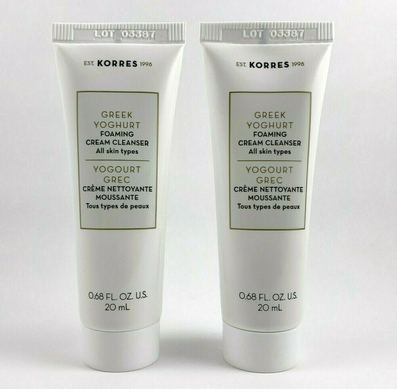 KORRES Greek Yoghurt Foaming Cream Cleanser Travel Mini .68oz 20ml Each ...