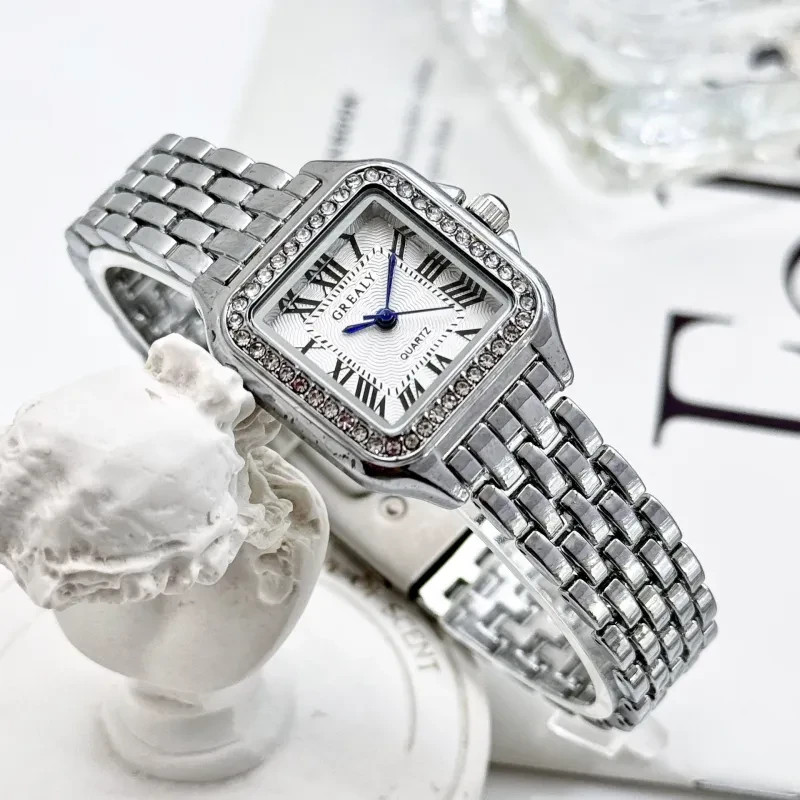 GREALY Women's Watch Luxury Classic Retro Square Waterproof Diamond ...