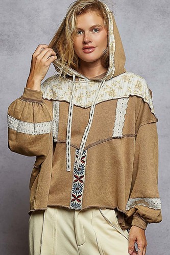 POL Drawstring French Terry Hoodie with Gauze Print Patch | eBay