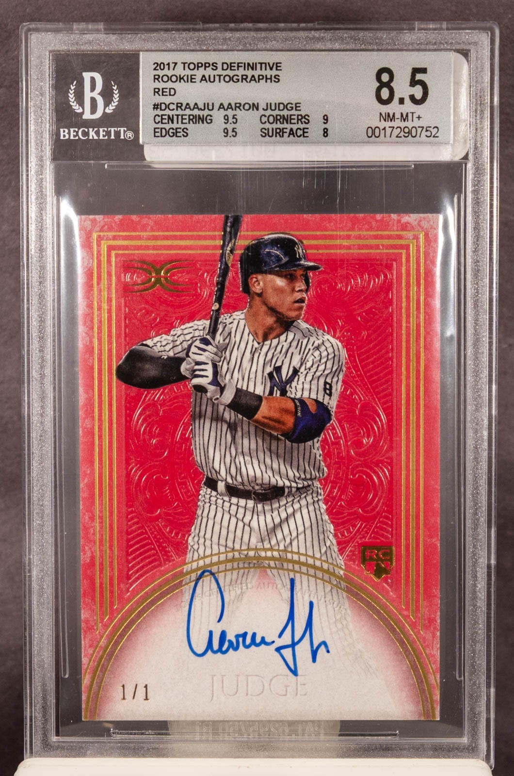 Aaron Judge 2017 Topps Definitive Red RC Rookie AUTO #D 1/1 BGS 8.5/10 ...
