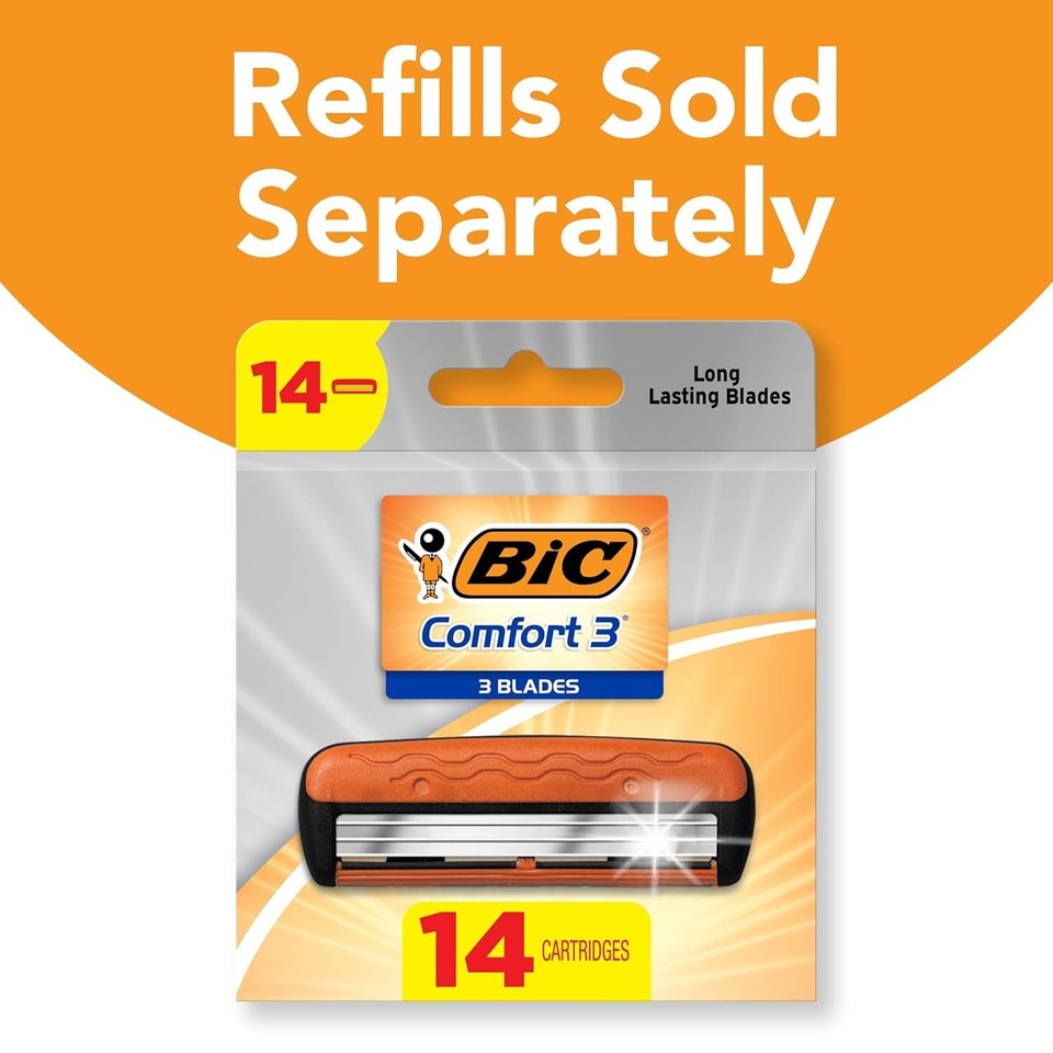 BIC Comfort 3 Men's Refillable 3 Blade Razors, Long-Lasting Shave and ...