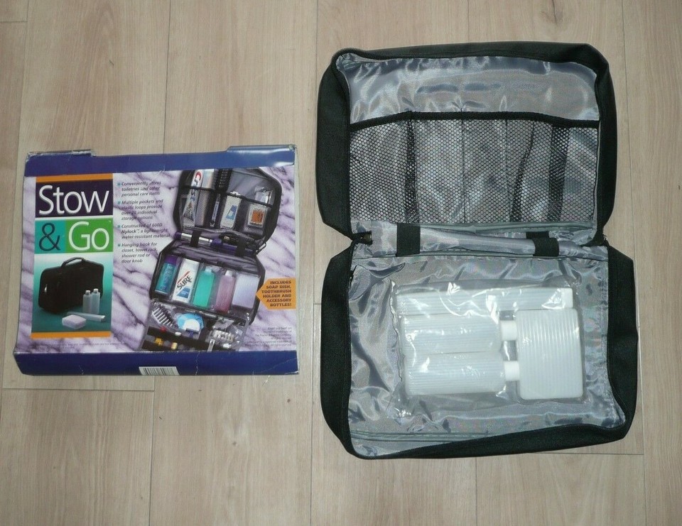 Stow & Go Travel Bag With Accessory Bottles, Toothbrush Holder, Soap ...