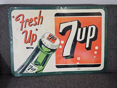 Original 1953 7up Fresh Up With 7up Embossed Tin Sign 27"x19" Stout | eBay