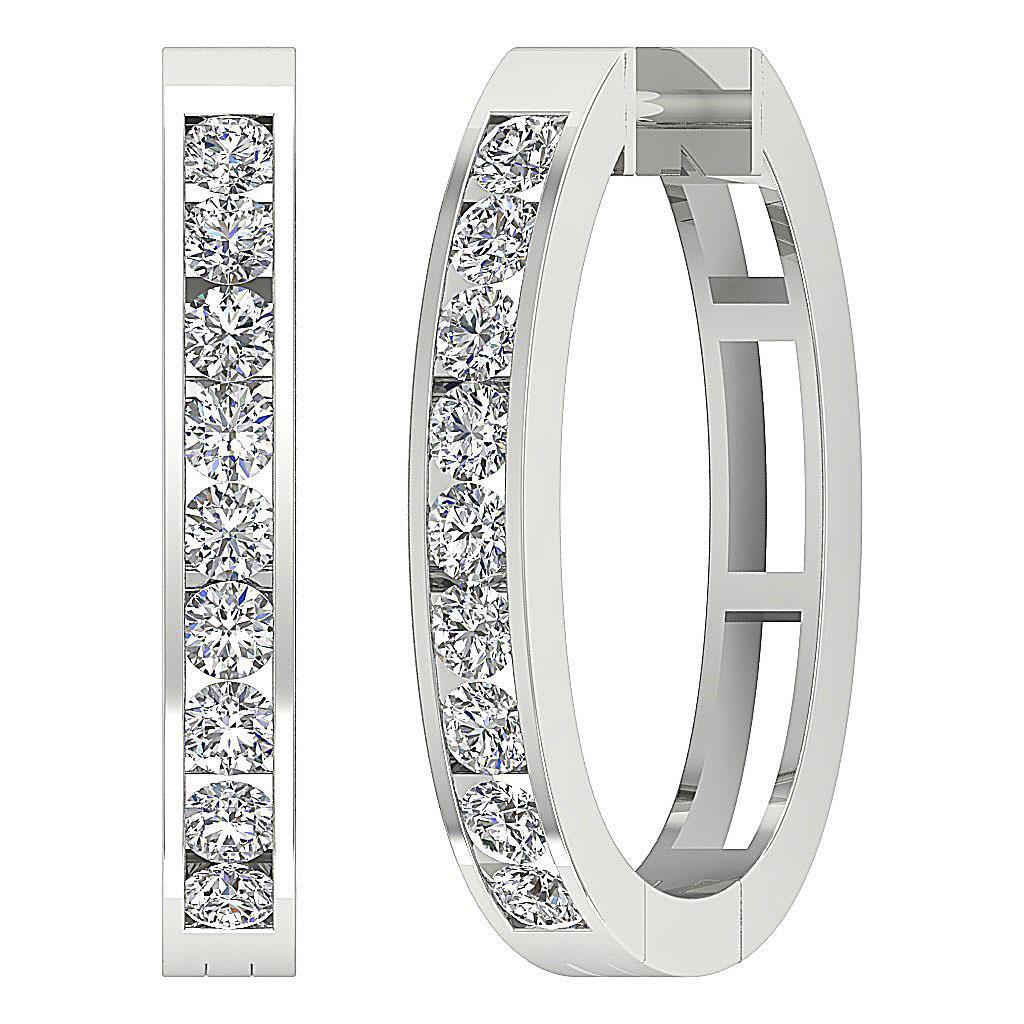 I1 G 1.36 Ct Natural Diamond 14K White Gold Hoop Earring Channel Set 1. ...