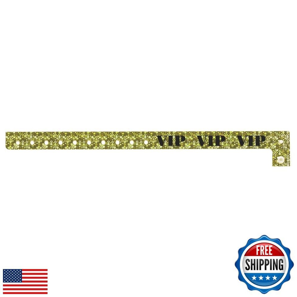 500 WristCo Premium Holographic Gold VIP Plastic Secure Snap Wristbands ...