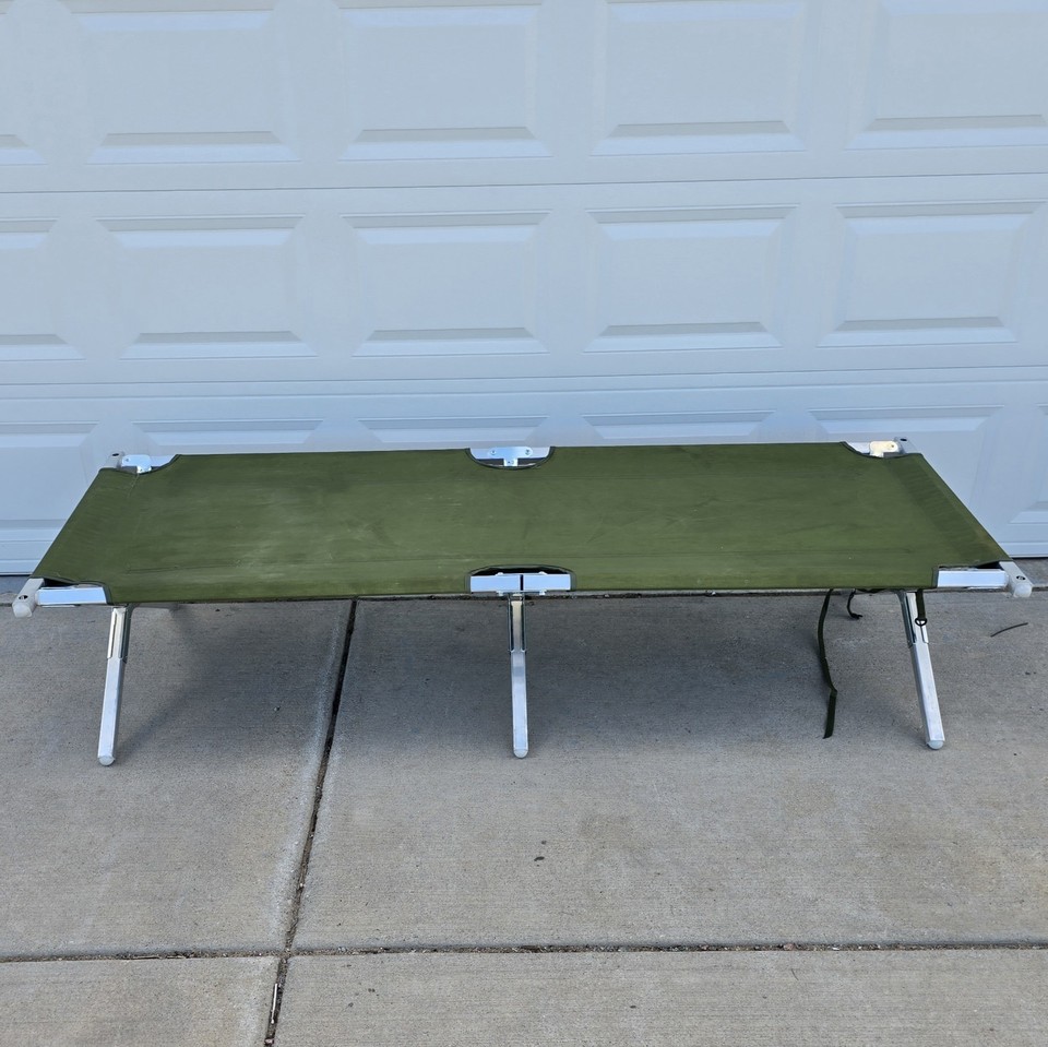 USGI Military Camping Cot Heavy Duty Frame Sleeping Bed OD Green ...
