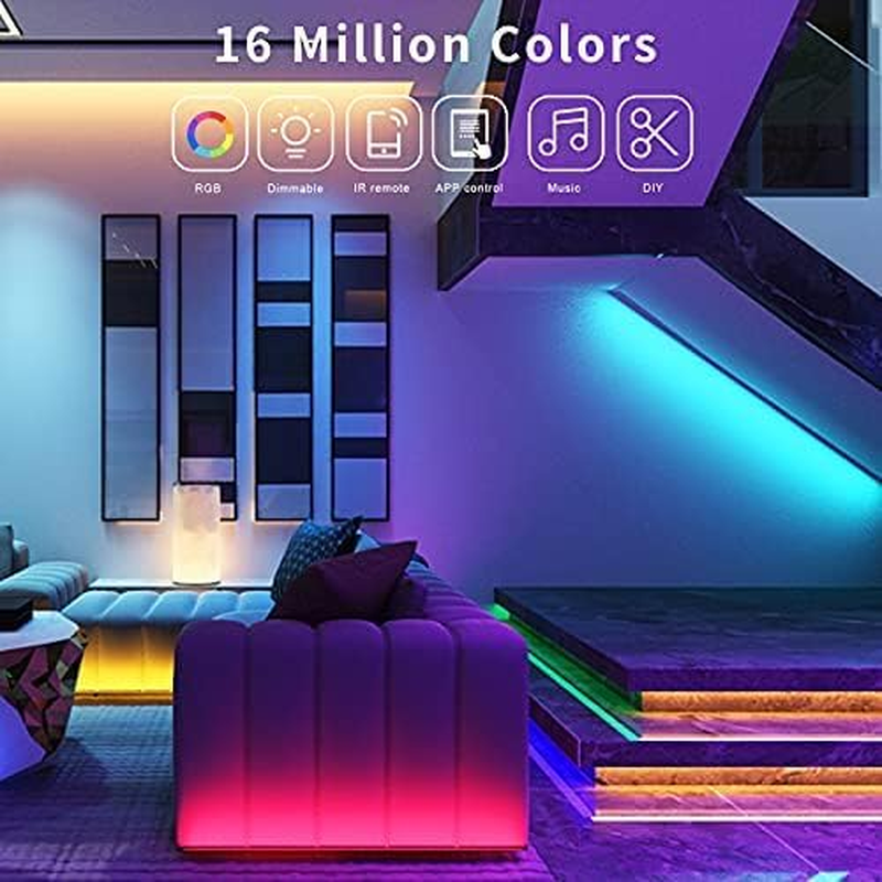 100 Ft LED Strip Lights for Bedroom Music Sync Color Changing RGB LED ...