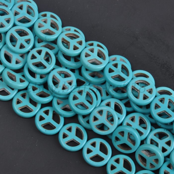 1 Strand Mixed Color White Turquoise Peace Symbol Beads Jewelry ...
