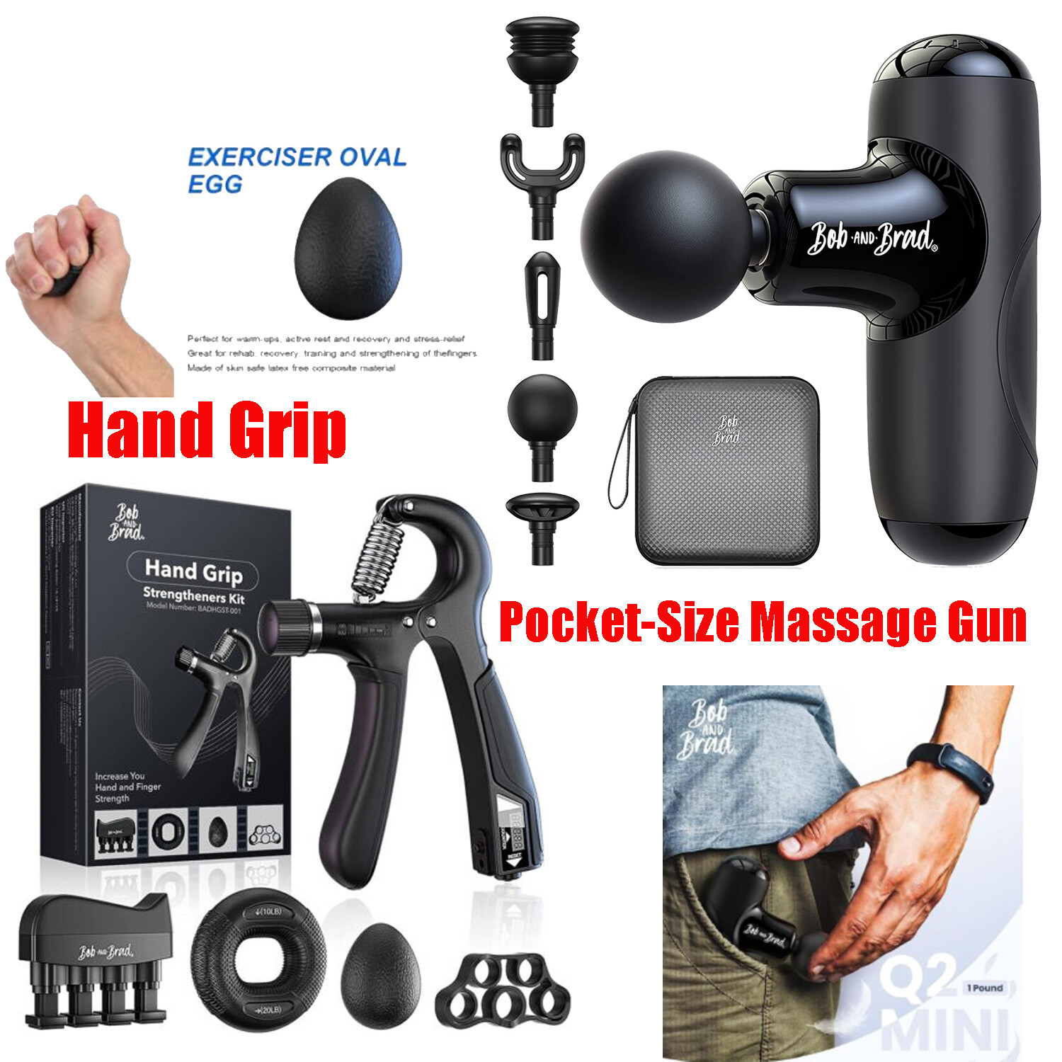 2PCS/Set Q2 Mini Massager gun + Hand Grip Exerciser for Gym Sport ...