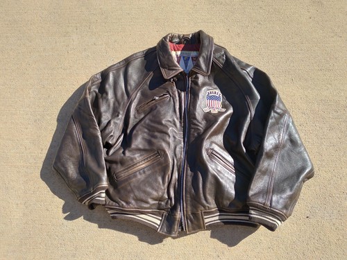 90s AVIREX ICON VTG USA 'ALL AMERICAN' USA LEATHER JACKET VARSITY Belly ...