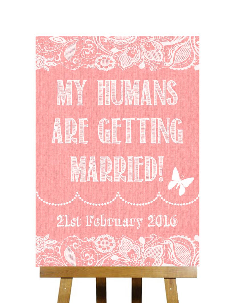 Coral Burlap Lace Effect My Humans Are Getting Married Personalised ...