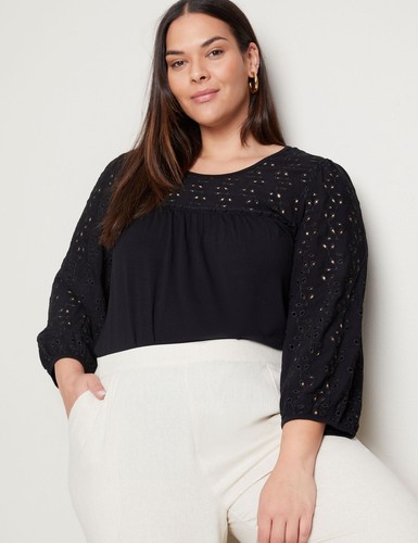 AUTOGRAPH - Plus Size - Womens Tops - 3/4 Puff Sleeve Cutout Summer Top ...