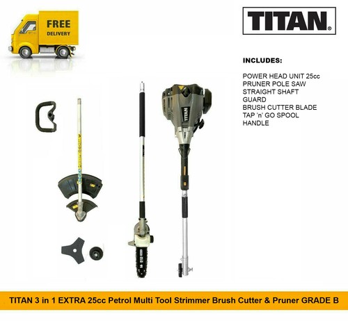 TITAN 3 in 1 EXTRA 25cc Petrol Multi Tool Strimmer Brush Cutter ...
