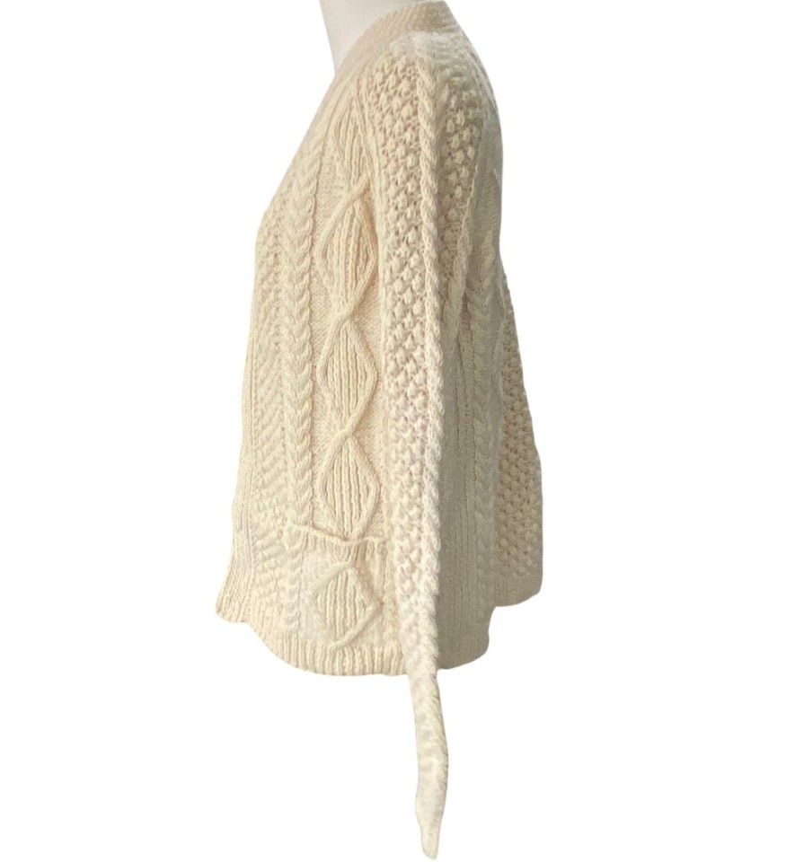 CARRAIS Irish Bainin wool Cardigan Creme Fishermen Traditional Hand ...