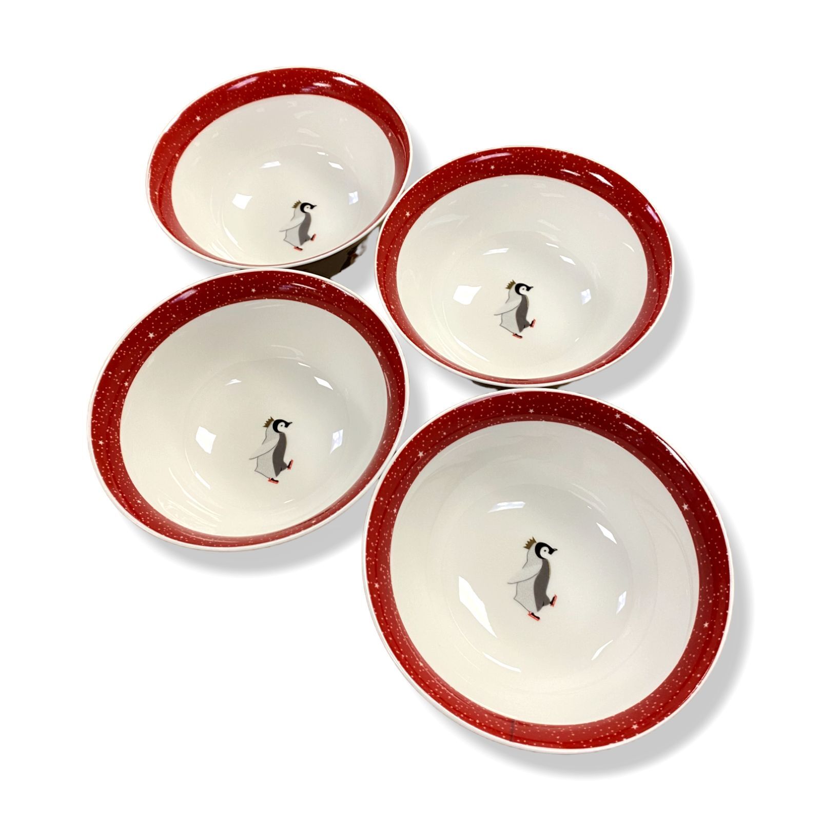 $161 Sara Miller Red Penguins Holiday Bowl Set of 4 Decorative Accent ...