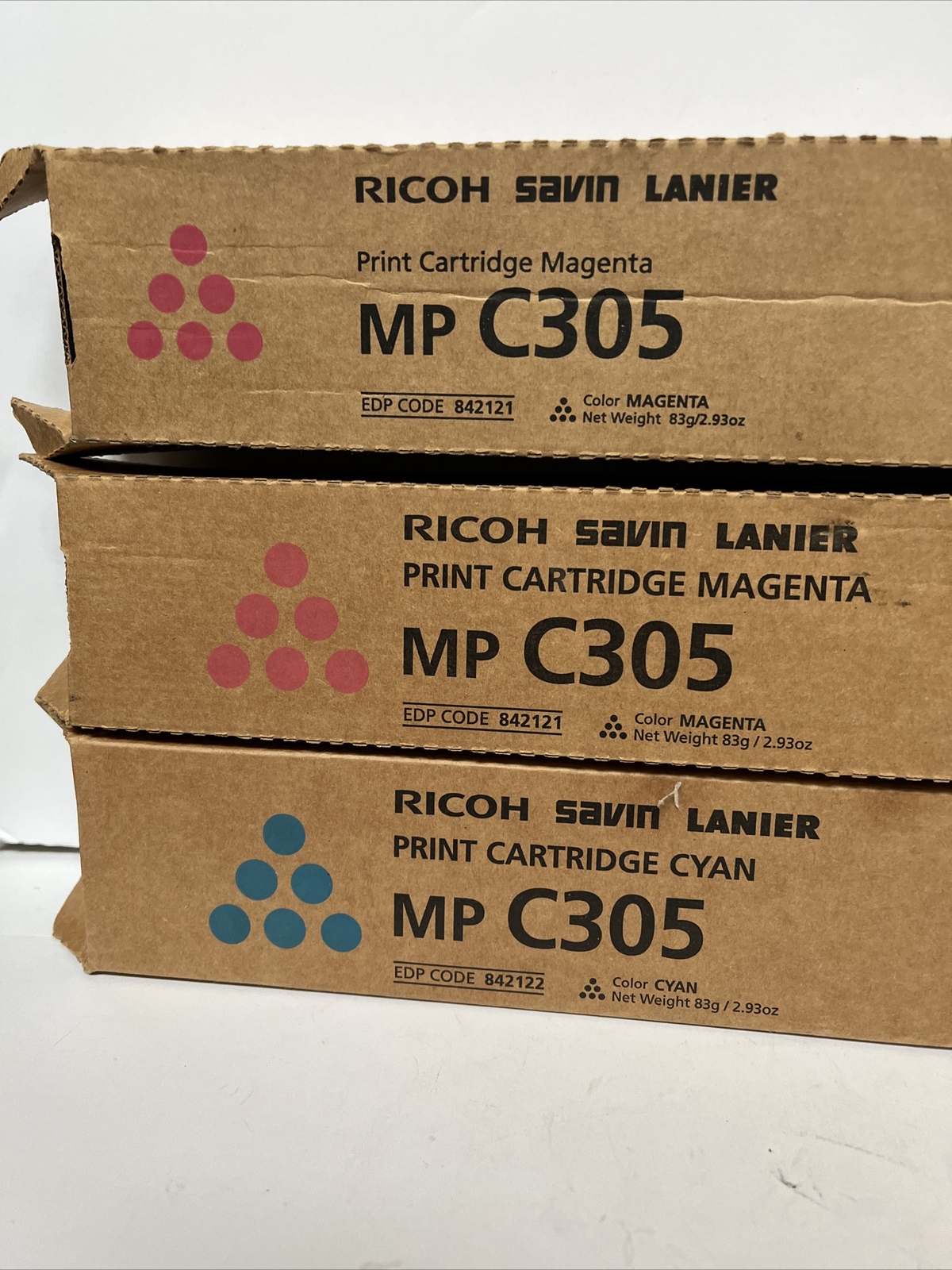Genuine Ricoh 1 MP C305 Cyan 2 MP C305 Magenta (Set of Three ) 842121 ...